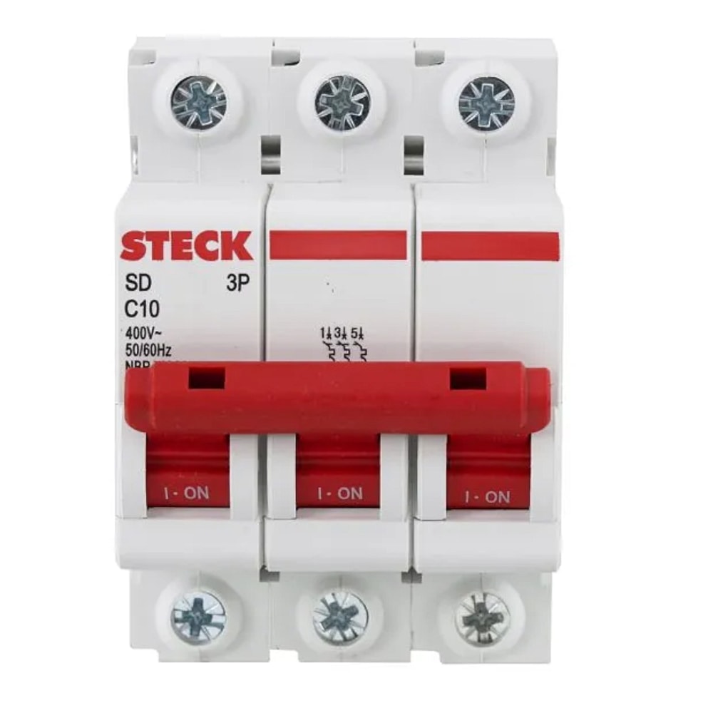 Disjuntor 3P 10A Curva C 3Ka com Alavanca Articulada Steck - Loja Agrometal