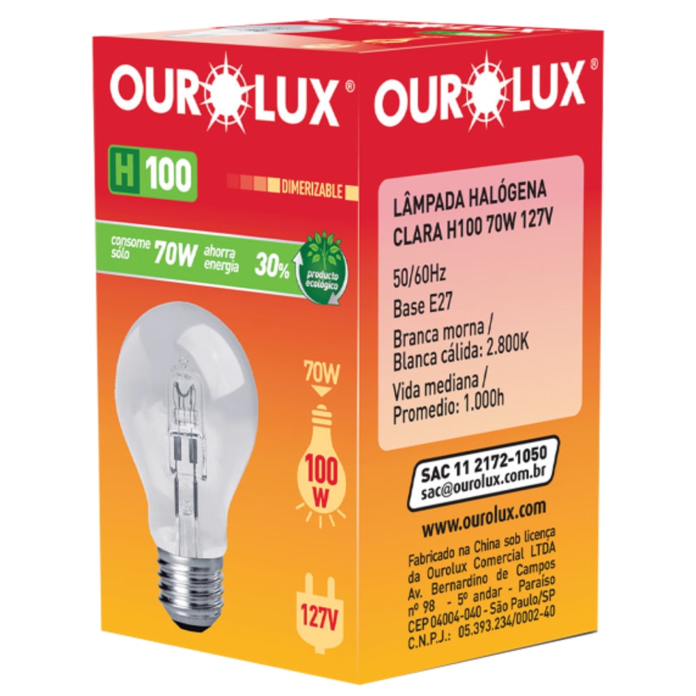Lâmpada Halogena Bulbo 70w 127v OuroLux 02134 - Loja Agrometal