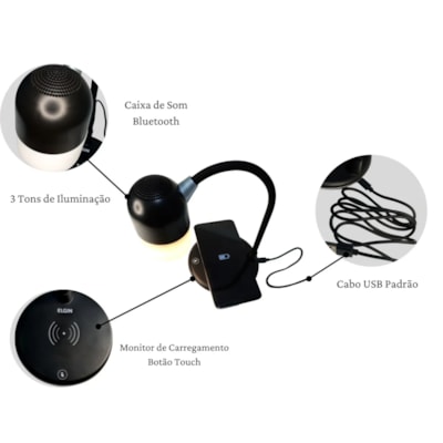 Luminária LED Lumi Play Preta Elgin - Loja Agrometal