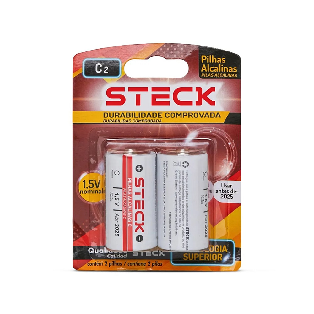 Pilha Alcalina 1.5V Pack C/2 Steck PA15C2 - Loja Agrometal